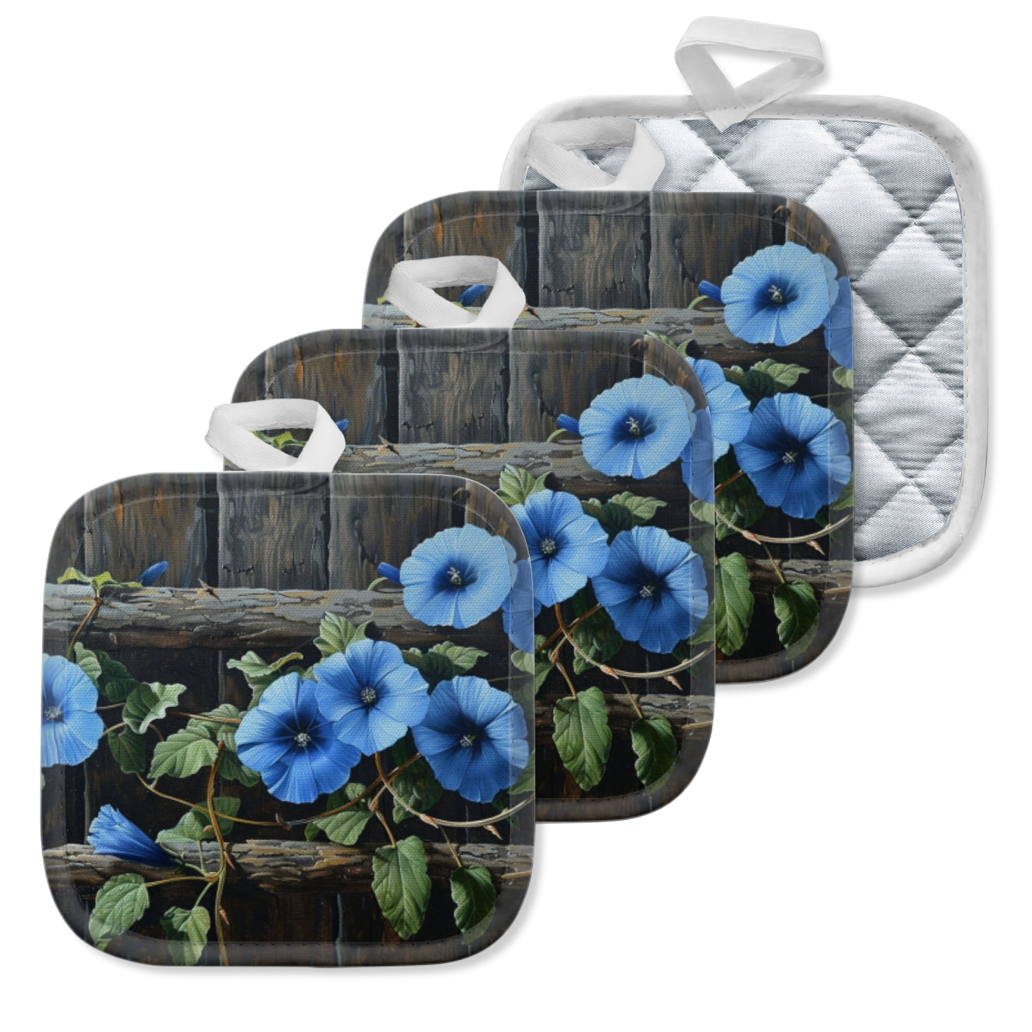4 Pack Pot Holders,Kitchen Essential, Potholder Set,Blue Morning ...