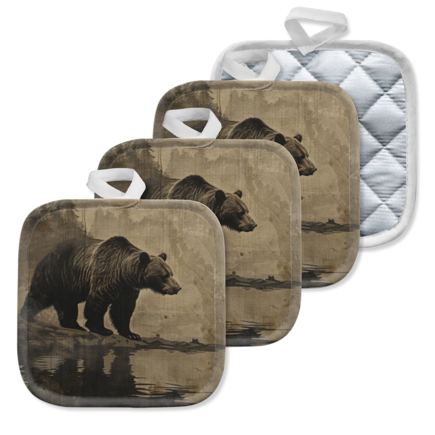 4 Pack Pot Holders,Kitchen Essential, Potholder Set,Brown Bear By The ...