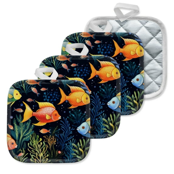 4 Pack Pot Holders,Kitchen Essential, Potholder Set,Colorful Fish In An ...
