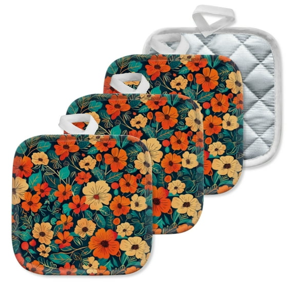 4 Pack Pot Holders,Kitchen Essential, Potholder Set,Colorful Floral ...