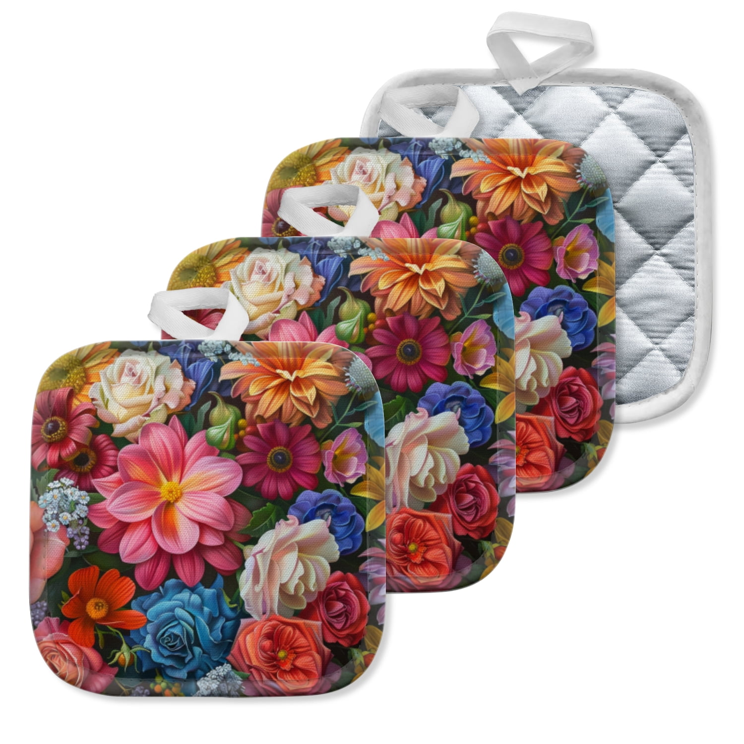 4 Pack Pot Holders,Kitchen Essential, Potholder Set,Colorful Medley Of ...