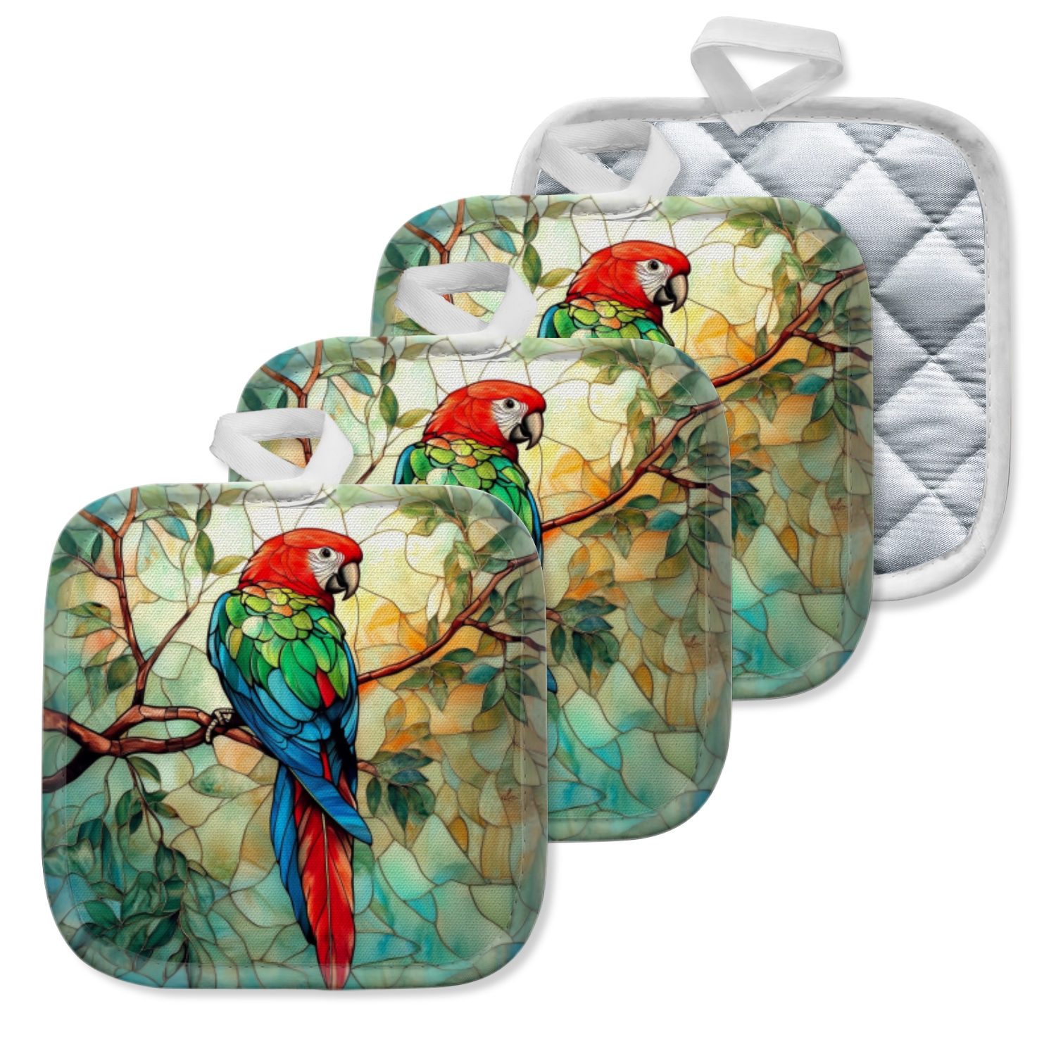 4 Pack Pot Holders,Kitchen Essential, Potholder Set,Colorful Parrot On ...
