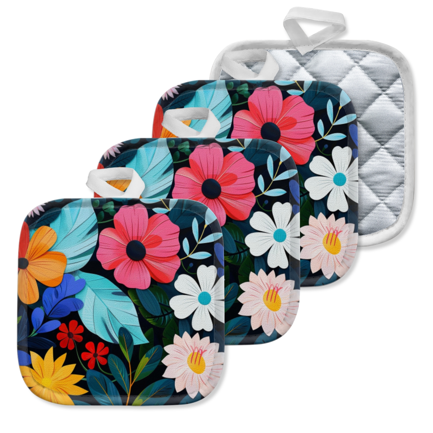 4 Pack Pot Holders,Kitchen Essential, Potholder Set,Dark Canvas With A ...