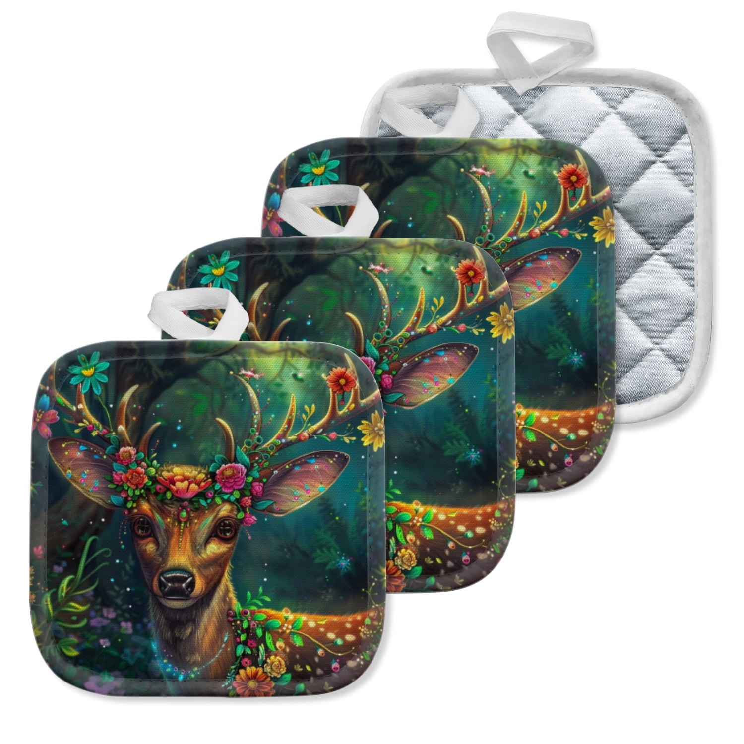 4 Pack Pot Holders,Kitchen Essential, Potholder Set,Deer'S Graceful ...