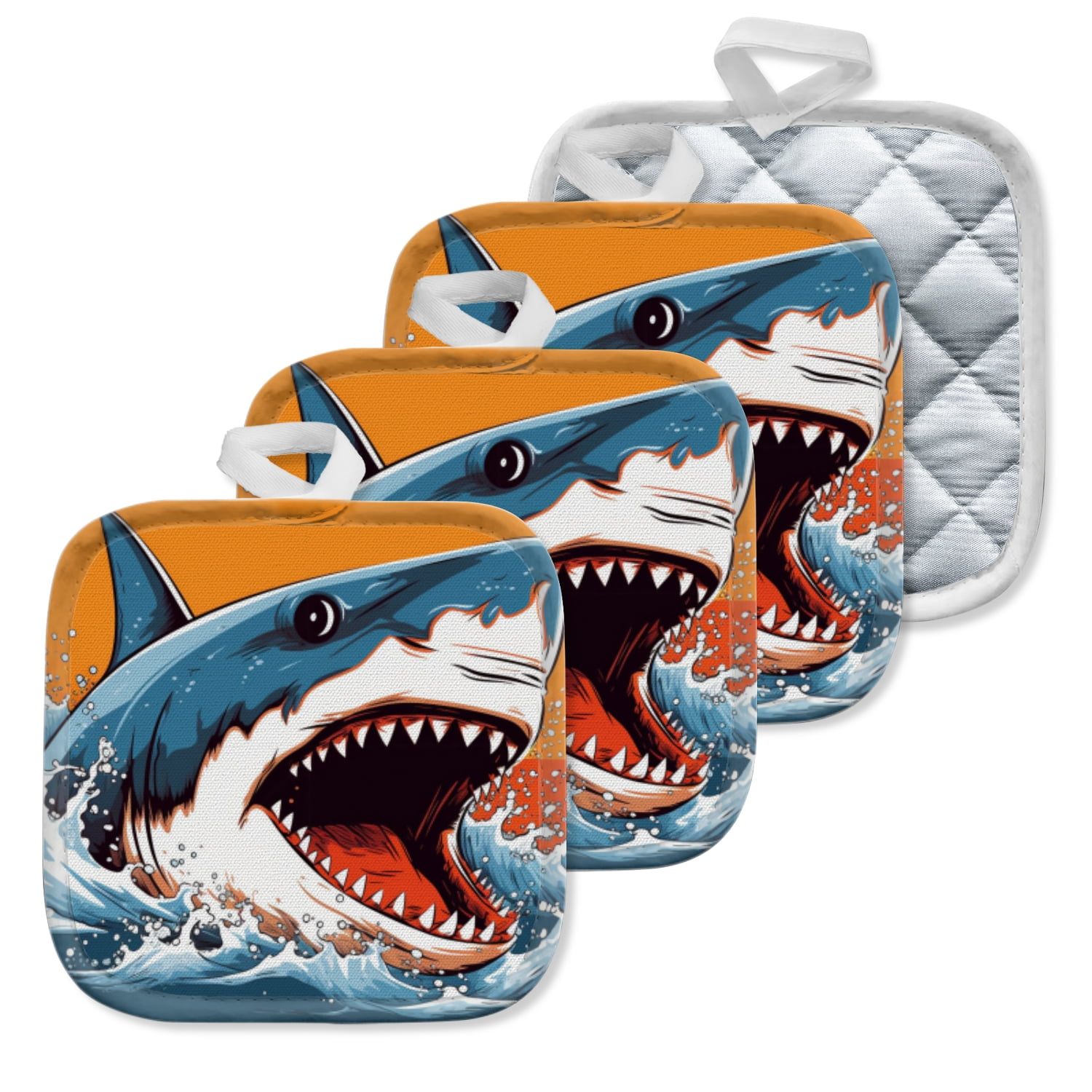 4 Pack Pot Holders,Kitchen Essential, Potholder Set,Dynamic Shark ...