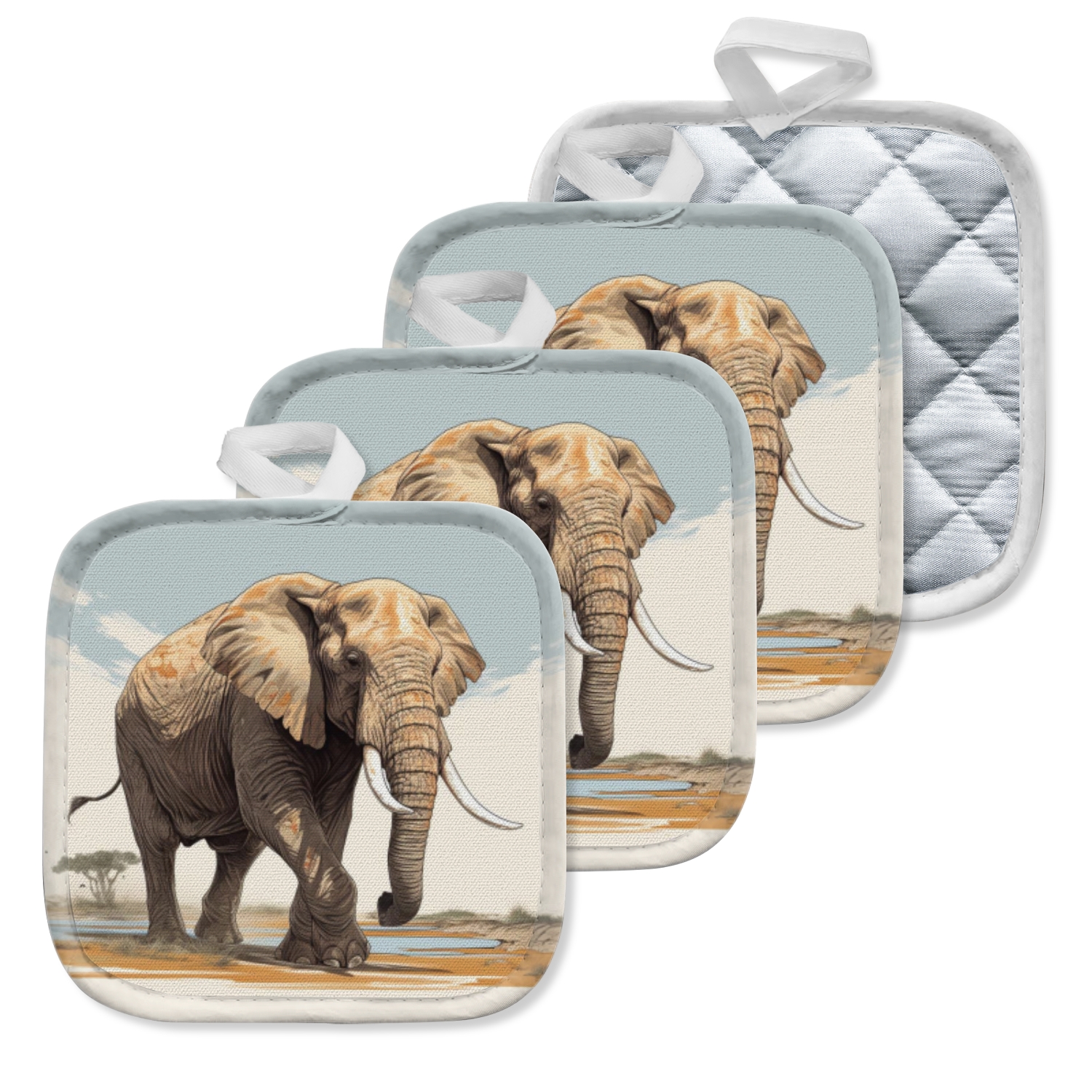 4 Pack Pot Holders,Kitchen Essential, Potholder Set,Elephant Walking In ...