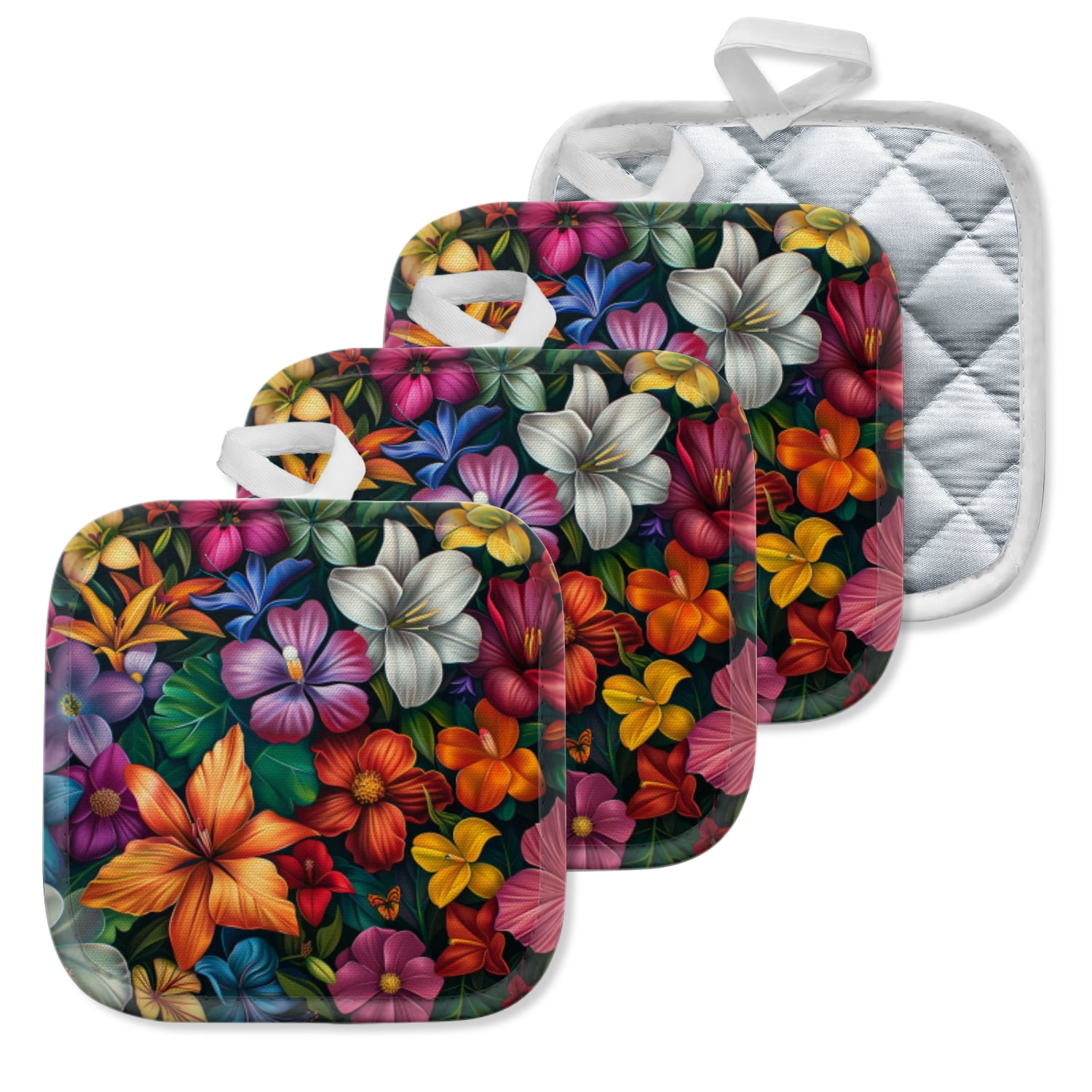 4 Pack Pot Holders,Kitchen Essential, Potholder Set,Exotic Flower ...