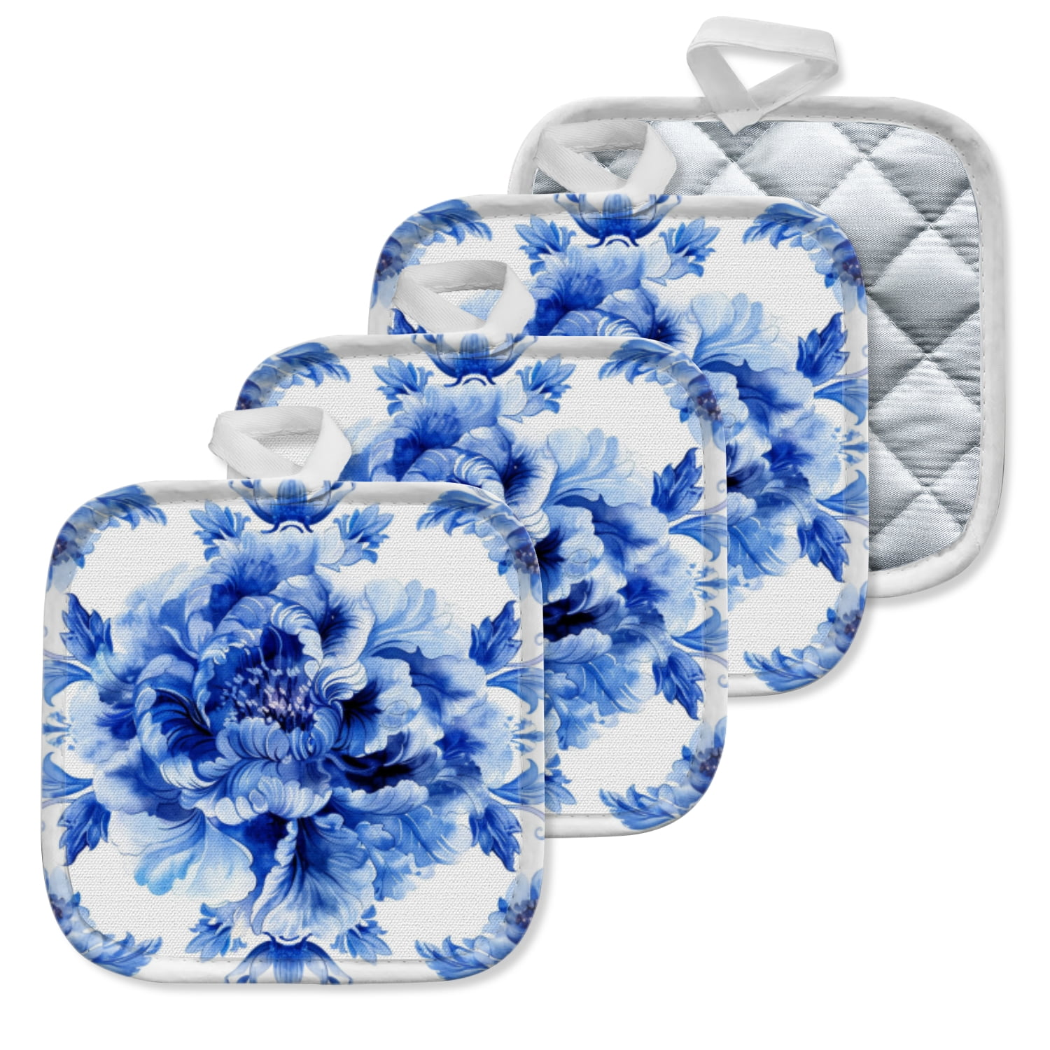 4 Pack Pot Holders,Kitchen Essential, Potholder Set,Exquisite Blue ...
