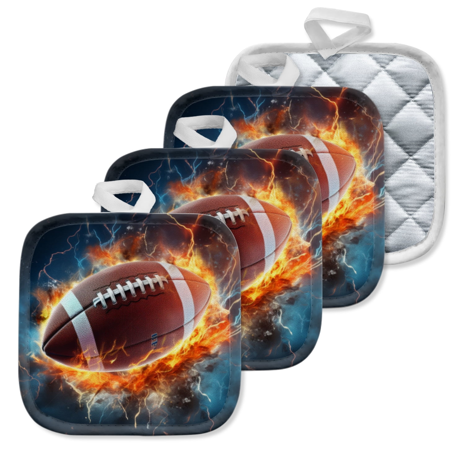 4 Pack Pot Holders,Kitchen Essential, Potholder Set,Football Surrounded ...