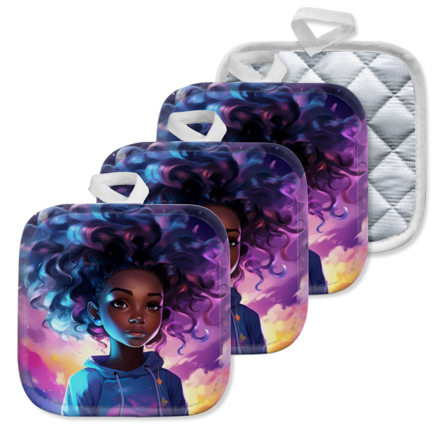 4 Pack Pot Holders,Kitchen Essential, Potholder Set,Girl With Curly ...
