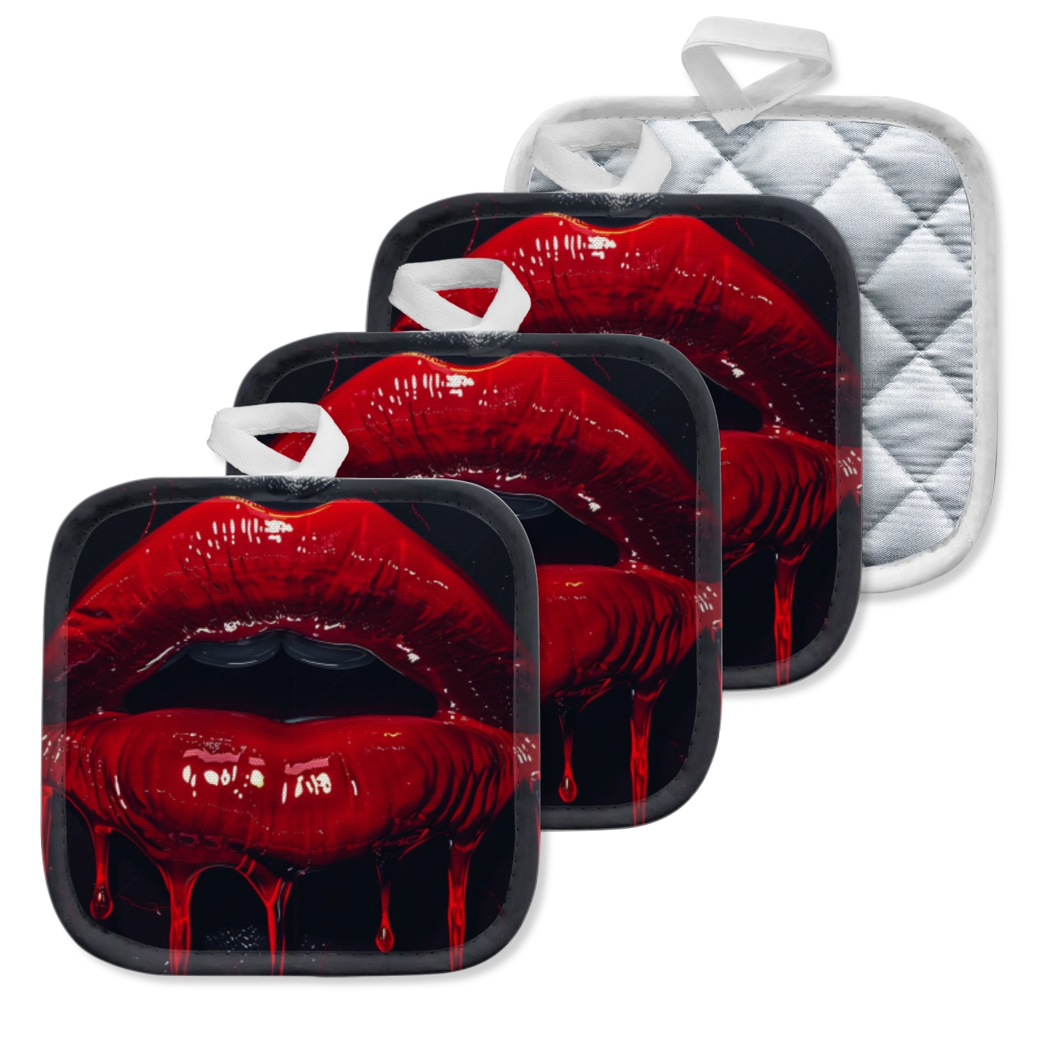 4 Pack Pot Holders,Kitchen Essential, Potholder Set,Glistening Red Lips ...