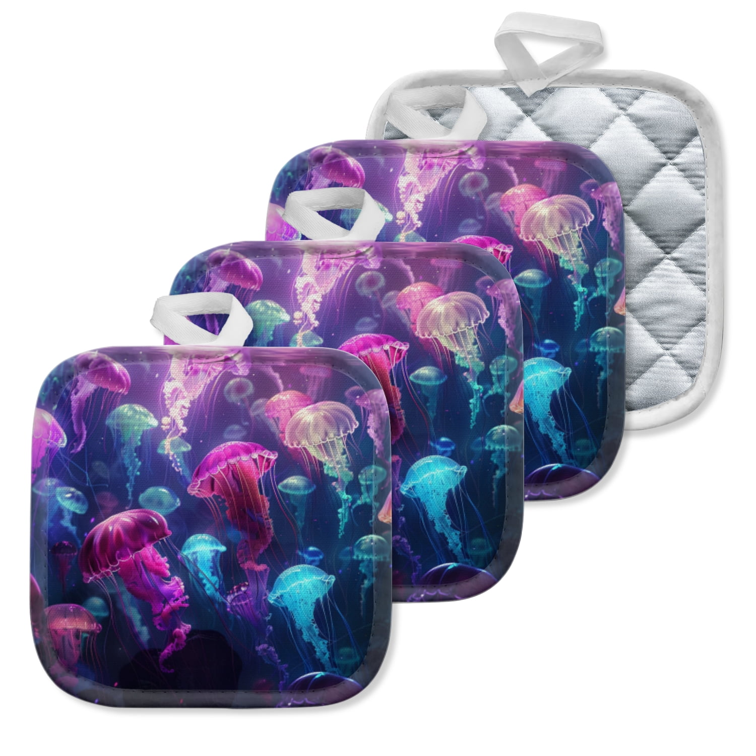 4 Pack Pot Holders,Kitchen Essential, Potholder Set,Glowing Jellyfish ...