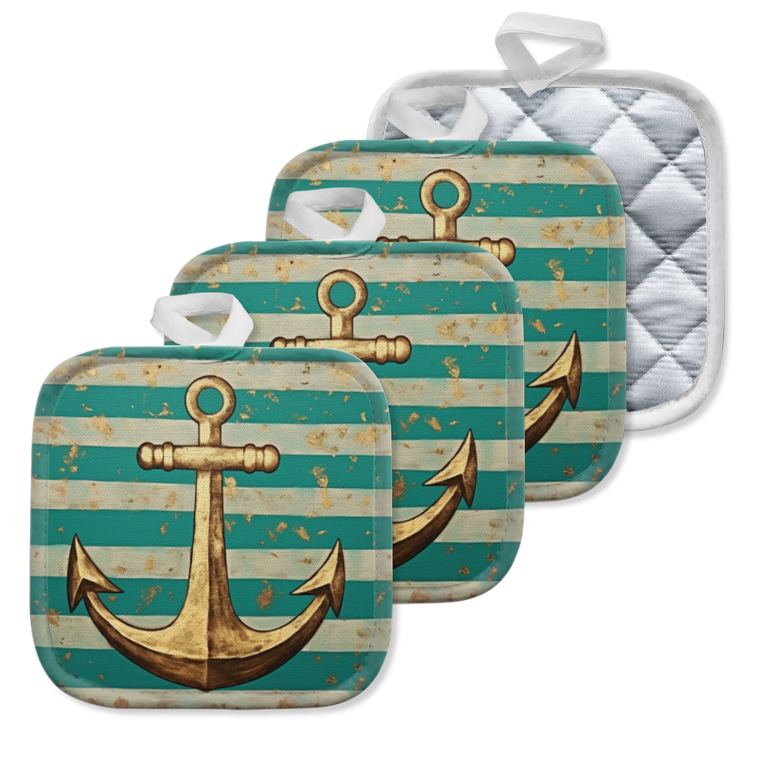 4 Pack Pot Holders,Kitchen Essential, Potholder Set,Golden Anchor On A ...