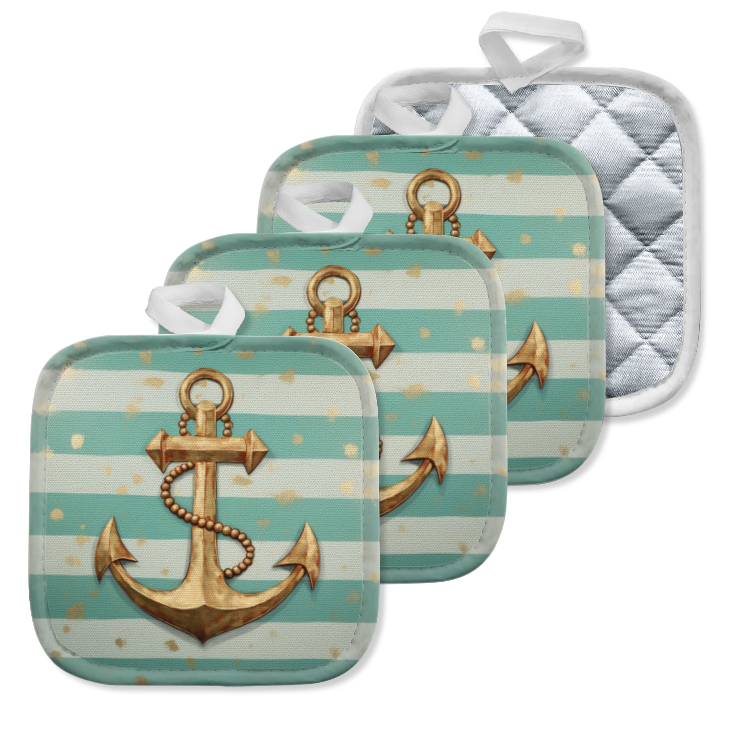 4 Pack Pot Holders,Kitchen Essential, Potholder Set,Golden Anchor With ...