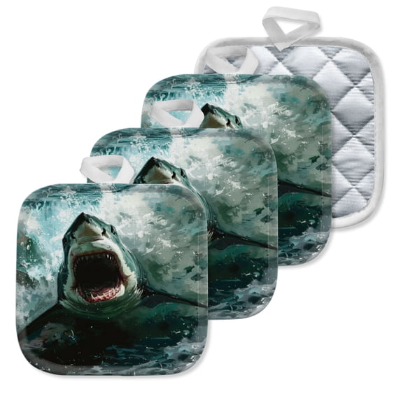 4 Pack Pot Holders,Kitchen Essential, Potholder Set,Great White Shark ...