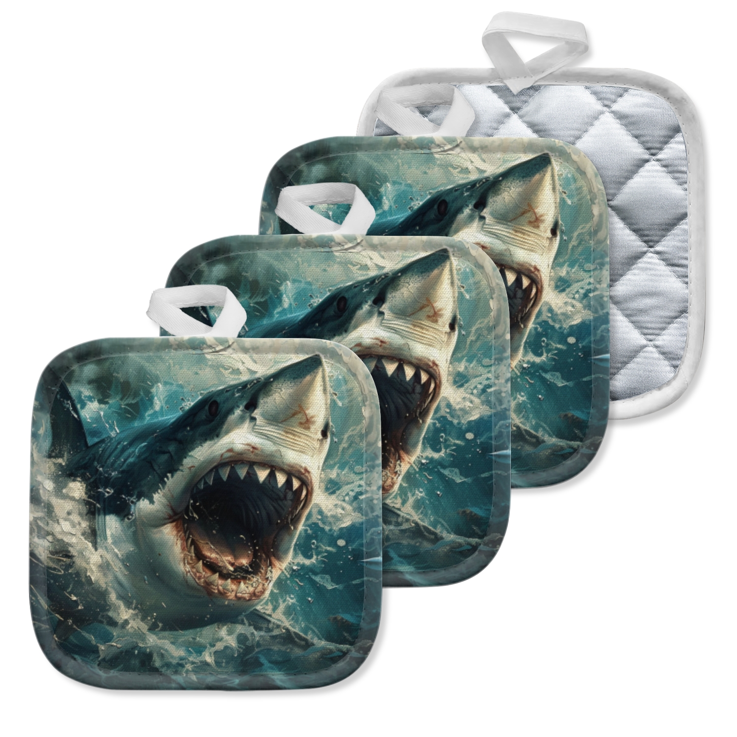 4 Pack Pot Holders,Kitchen Essential, Potholder Set,Great White Shark ...
