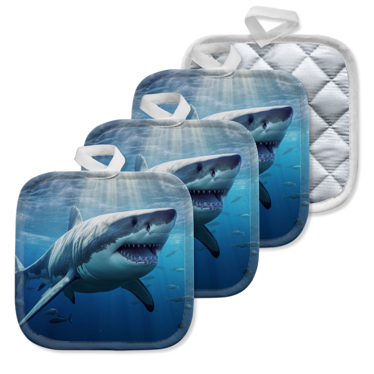 4 Pack Pot Holders,Kitchen Essential, Potholder Set,Great White Shark ...
