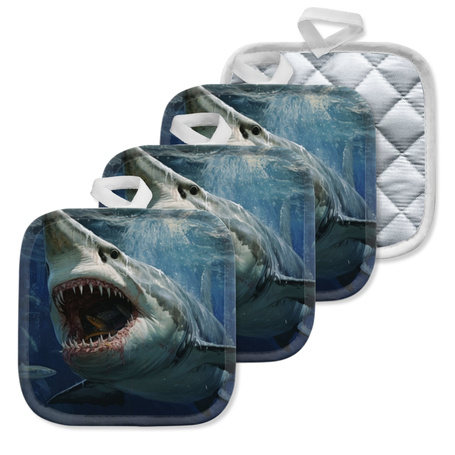 4 Pack Pot Holders,Kitchen Essential, Potholder Set,Great White Shark ...