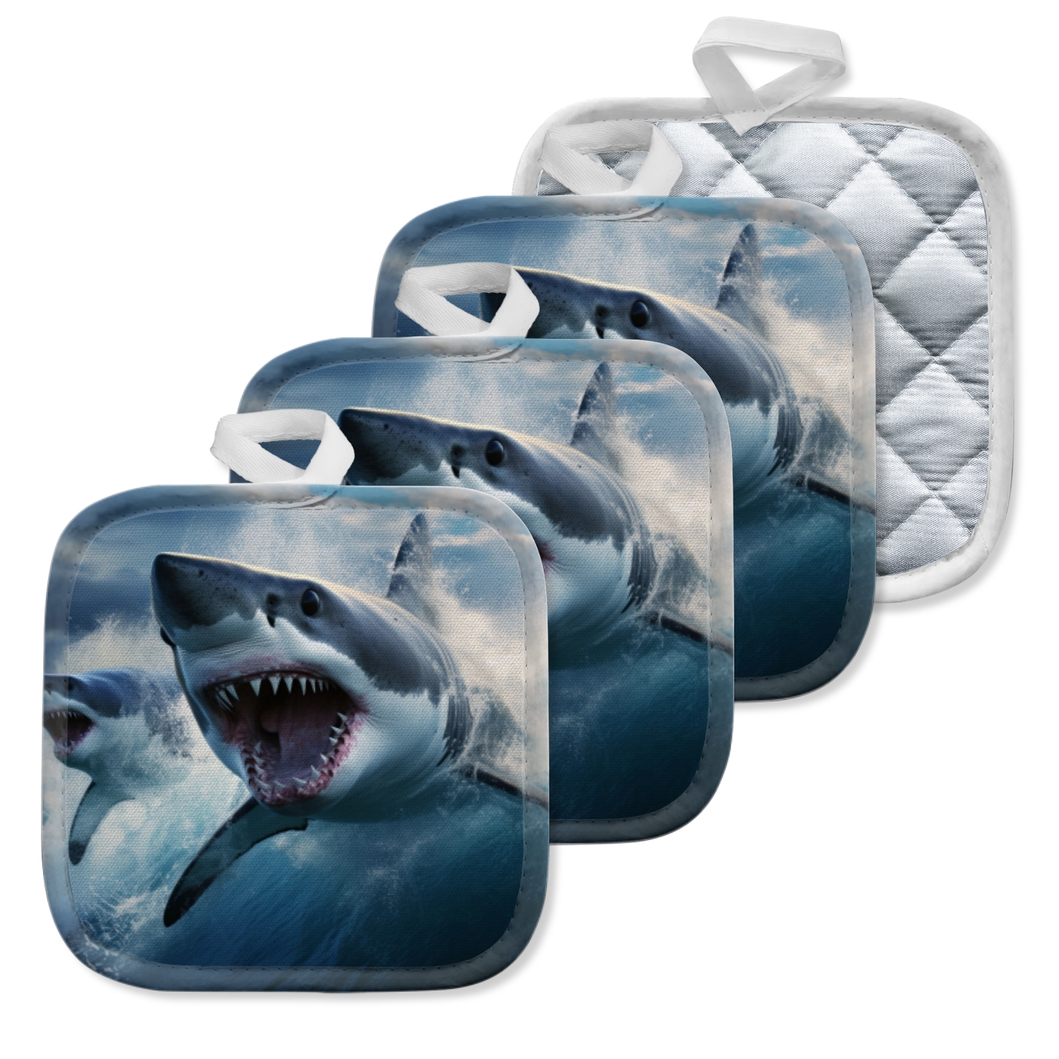 4 Pack Pot Holders,Kitchen Essential, Potholder Set,Great White Sharks ...