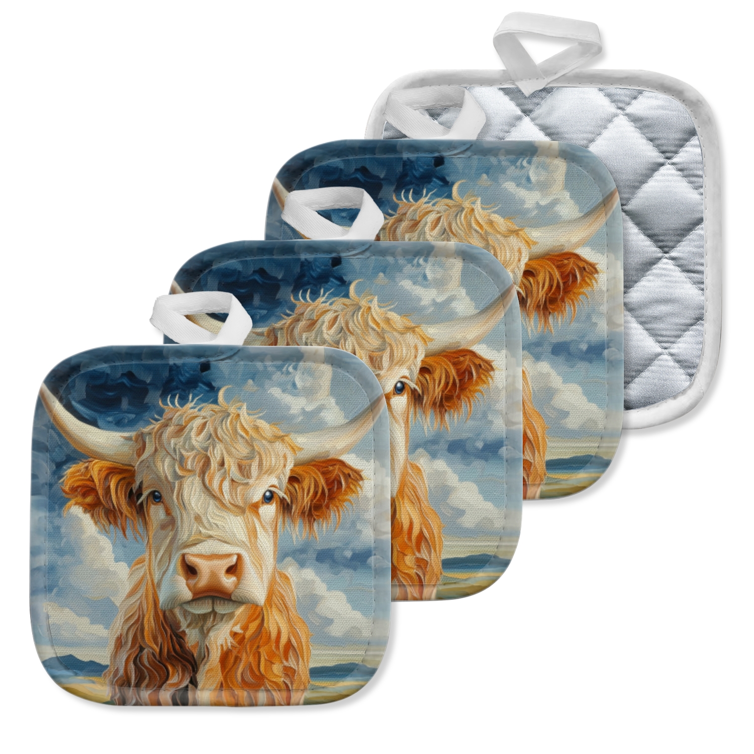 4 Pack Pot Holders,Kitchen Essential, Potholder Set,Highland Cow Oil ...