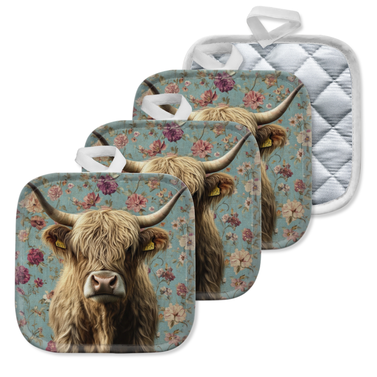 4 Pack Pot Holders,Kitchen Essential, Potholder Set,Highland Cow With ...