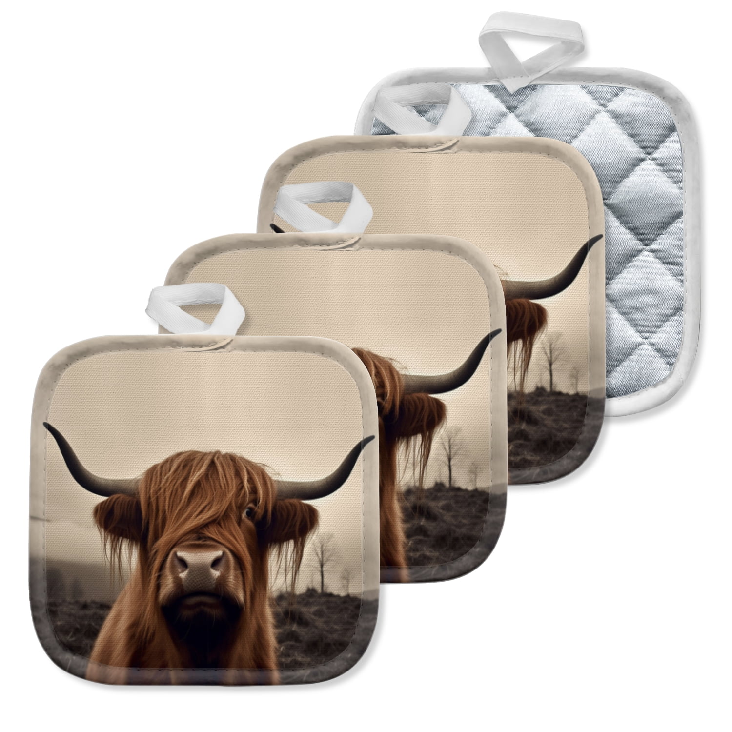 4 Pack Pot Holders,Kitchen Essential, Potholder Set,Highland Cow With ...