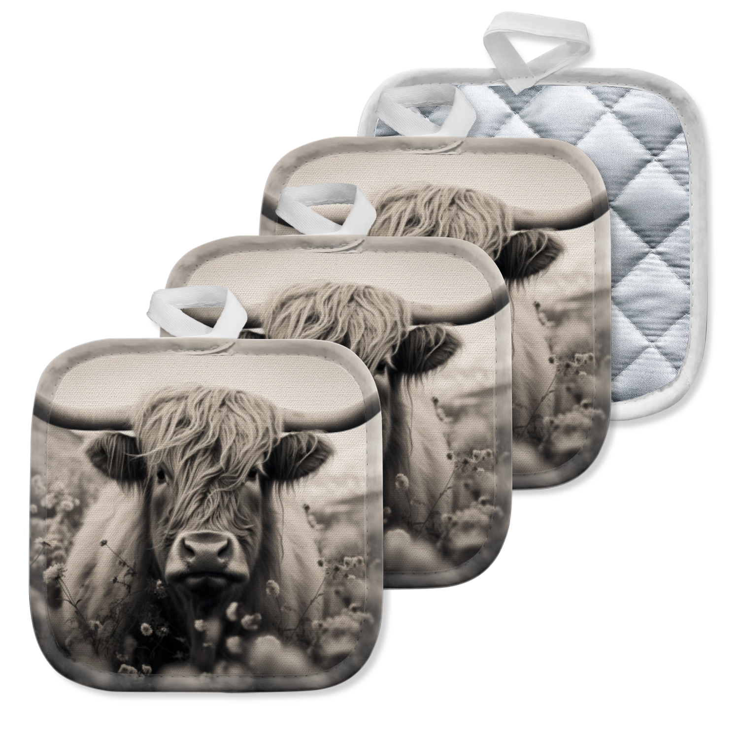 4 Pack Pot Holders,Kitchen Essential, Potholder Set,Highland Cow With ...
