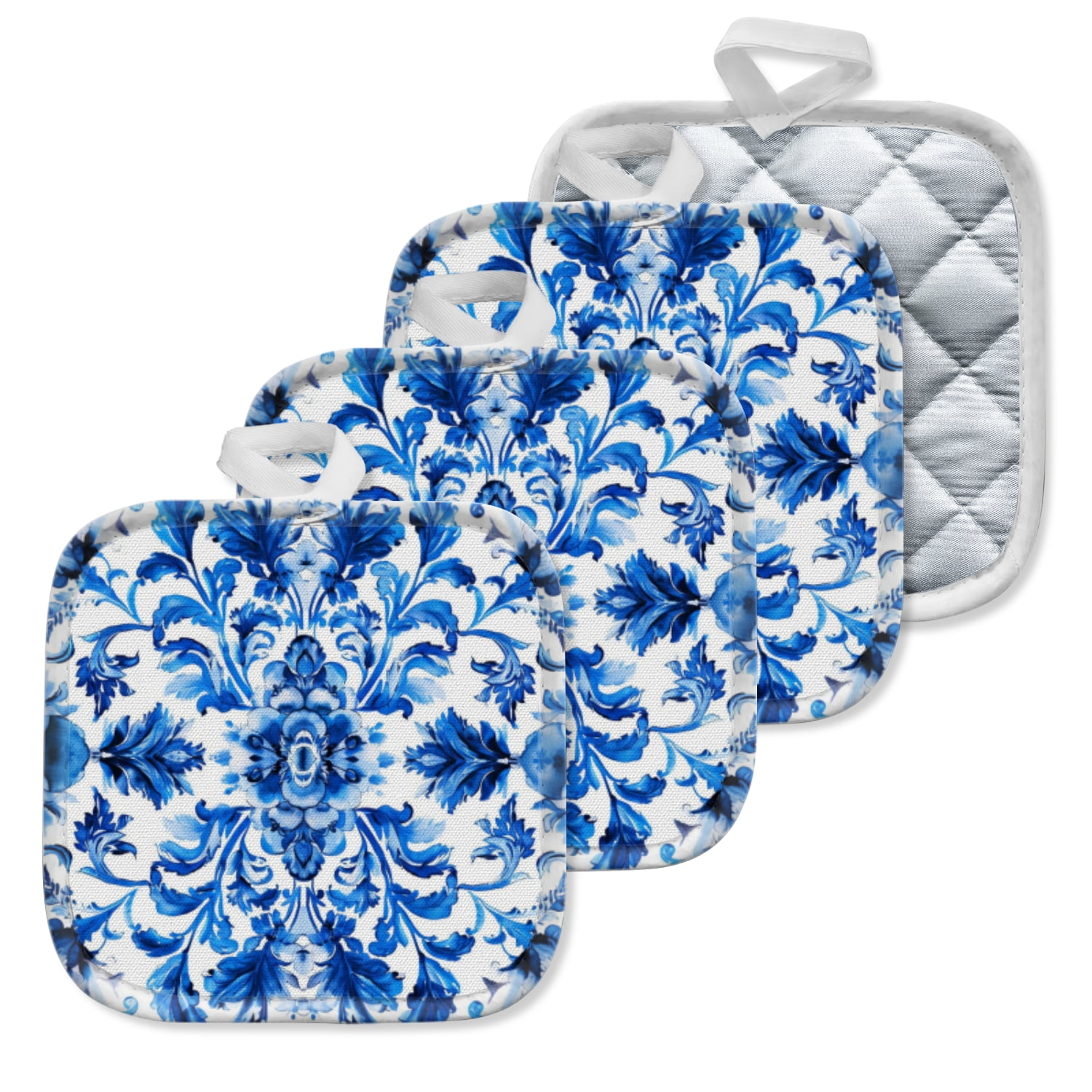 4 Pack Pot Holders,Kitchen Essential, Potholder Set,Intricate Blue ...