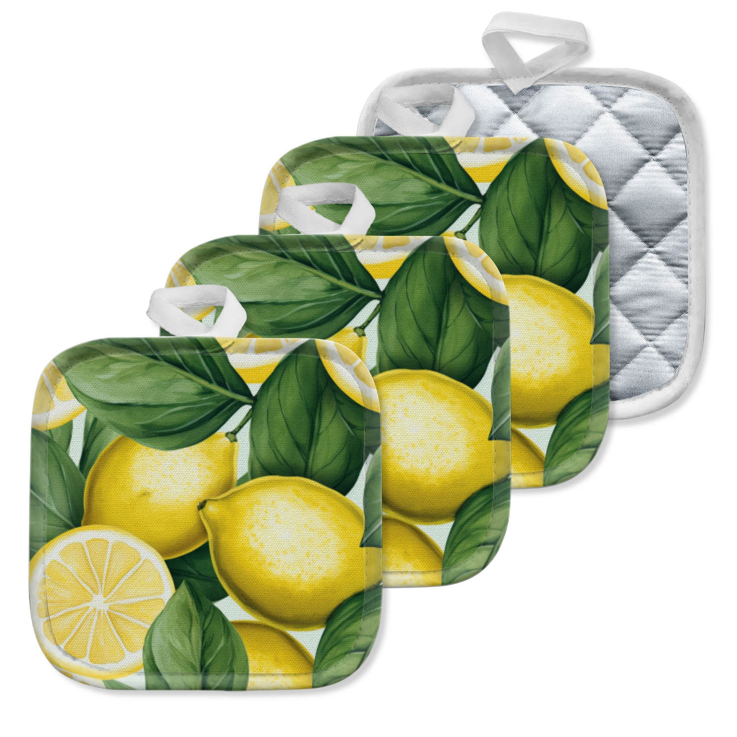 4 Pack Pot Holders,Kitchen Essential, Potholder Set,Lemon And Leaf ...