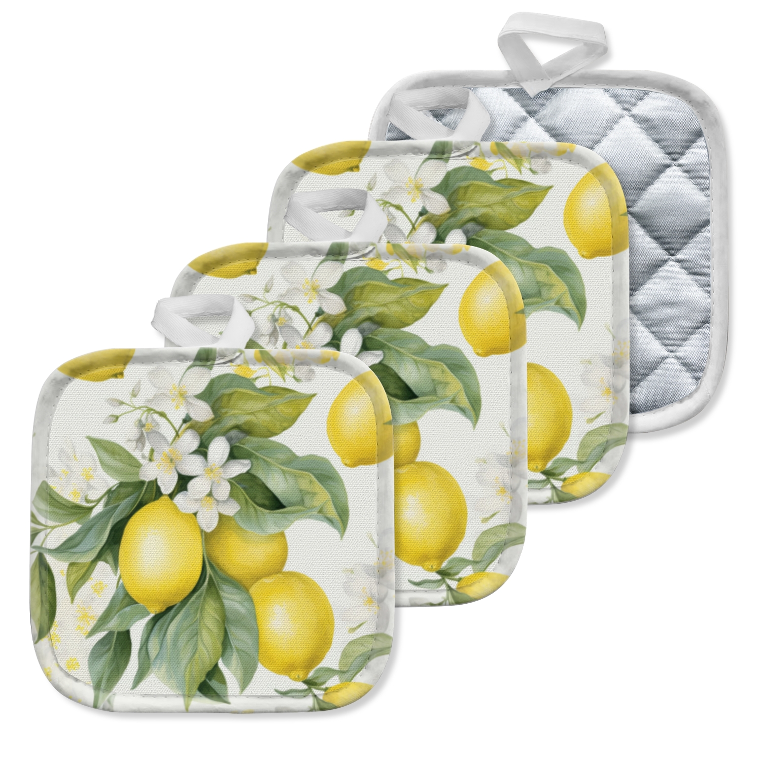 4 Pack Pot Holders,Kitchen Essential, Potholder Set,Lemon Pattern With ...