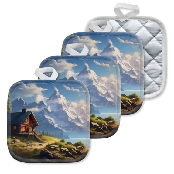 4 Pack Pot Holders,Kitchen Essential, Potholder Set,Log Cabin Amidst ...