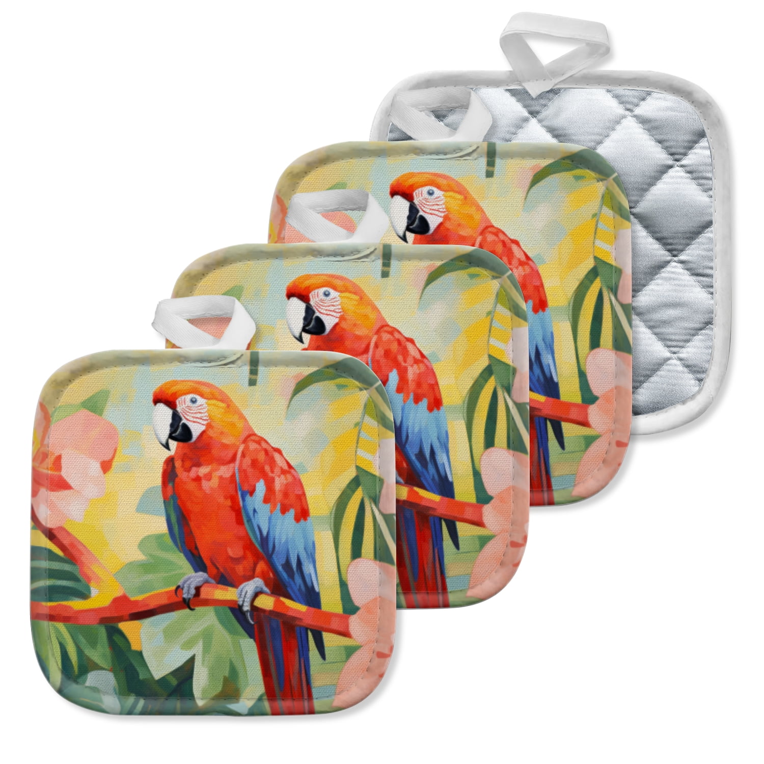 4 Pack Pot Holders,Kitchen Essential, Potholder Set,Macaw Parrot On A ...