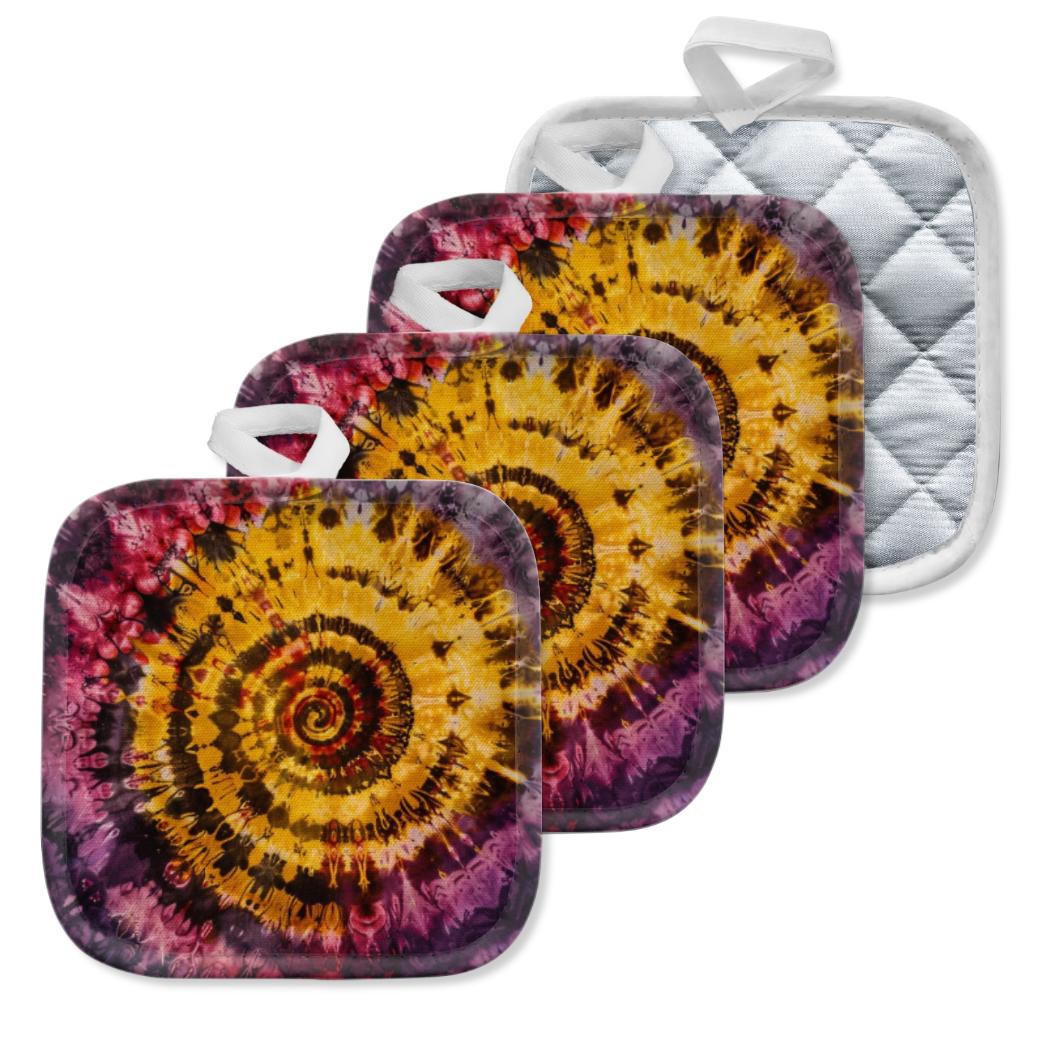 4 Pack Pot Holders,Kitchen Essential, Potholder Set,Mesmerizing Tie Dye ...