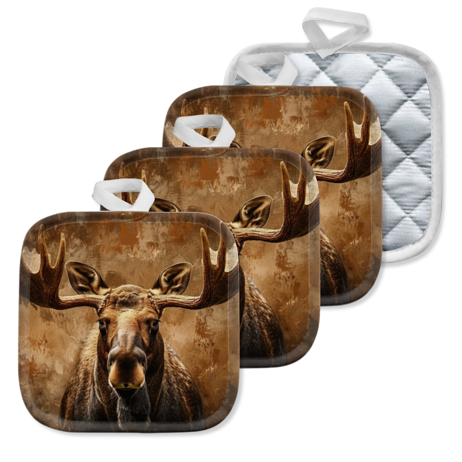 4 Pack Pot Holders,Kitchen Essential, Potholder Set,Moose'S Regal Look ...