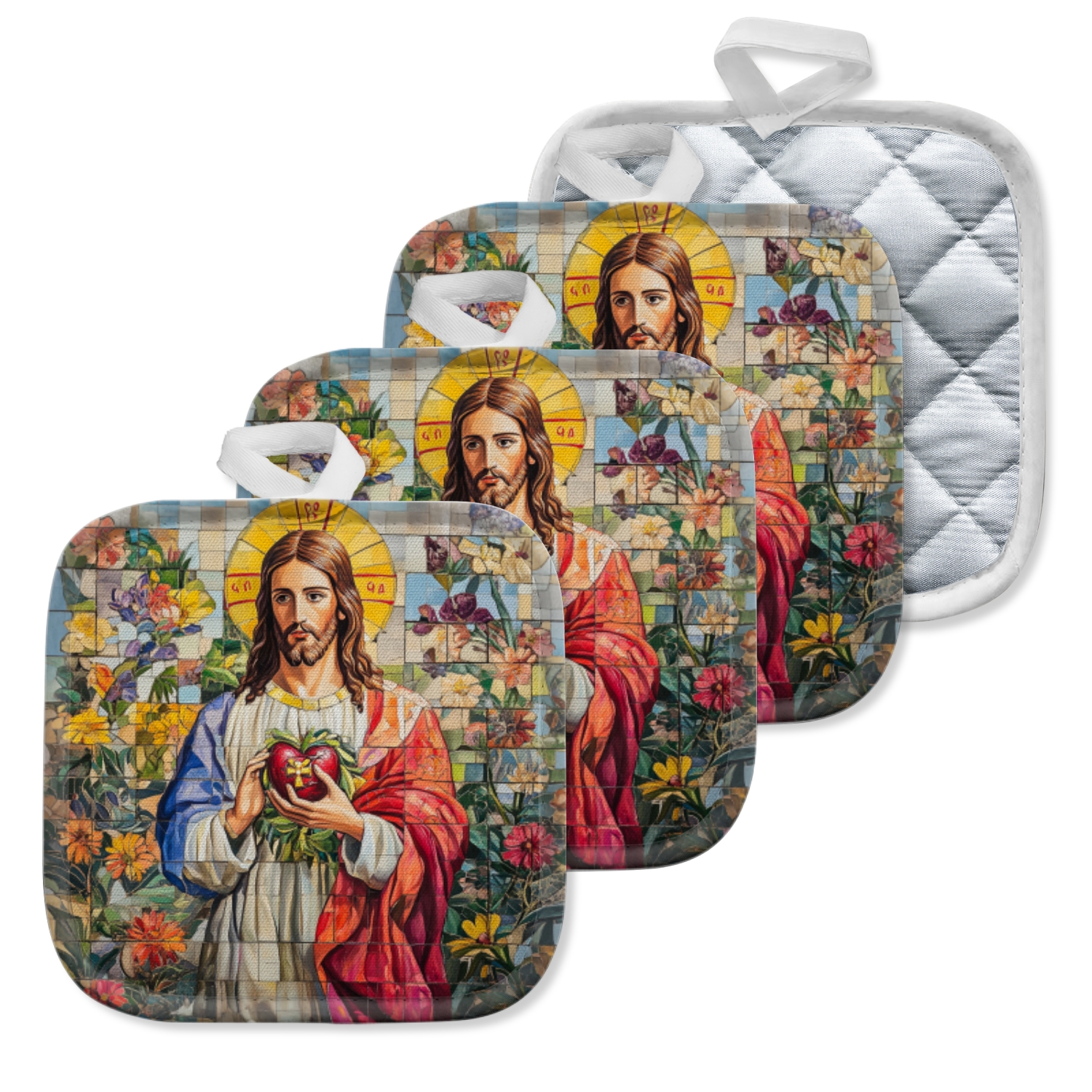 4 Pack Pot Holders,Kitchen Essential, Potholder Set,Mosaic Style Jesus ...