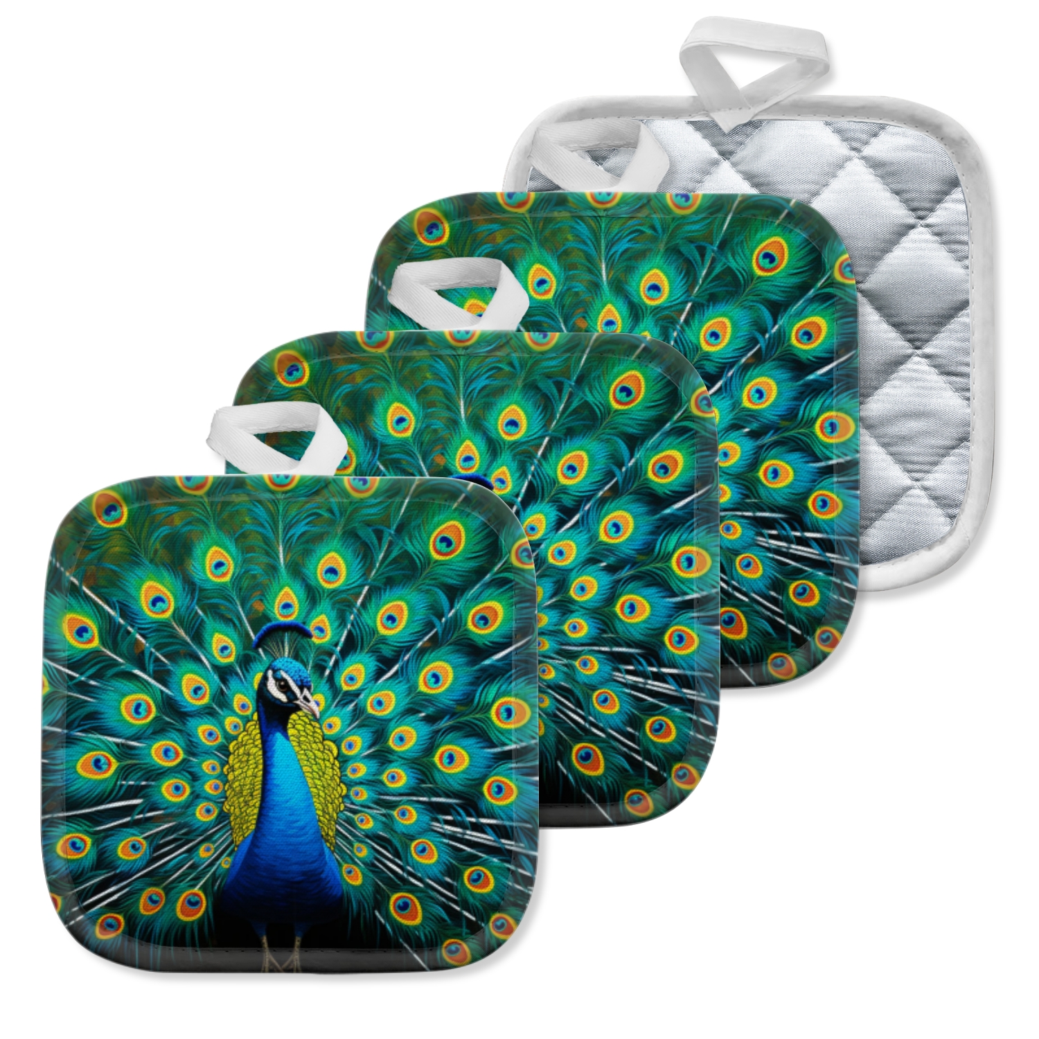 4 Pack Pot Holders,Kitchen Essential, Potholder Set,Peacock With ...