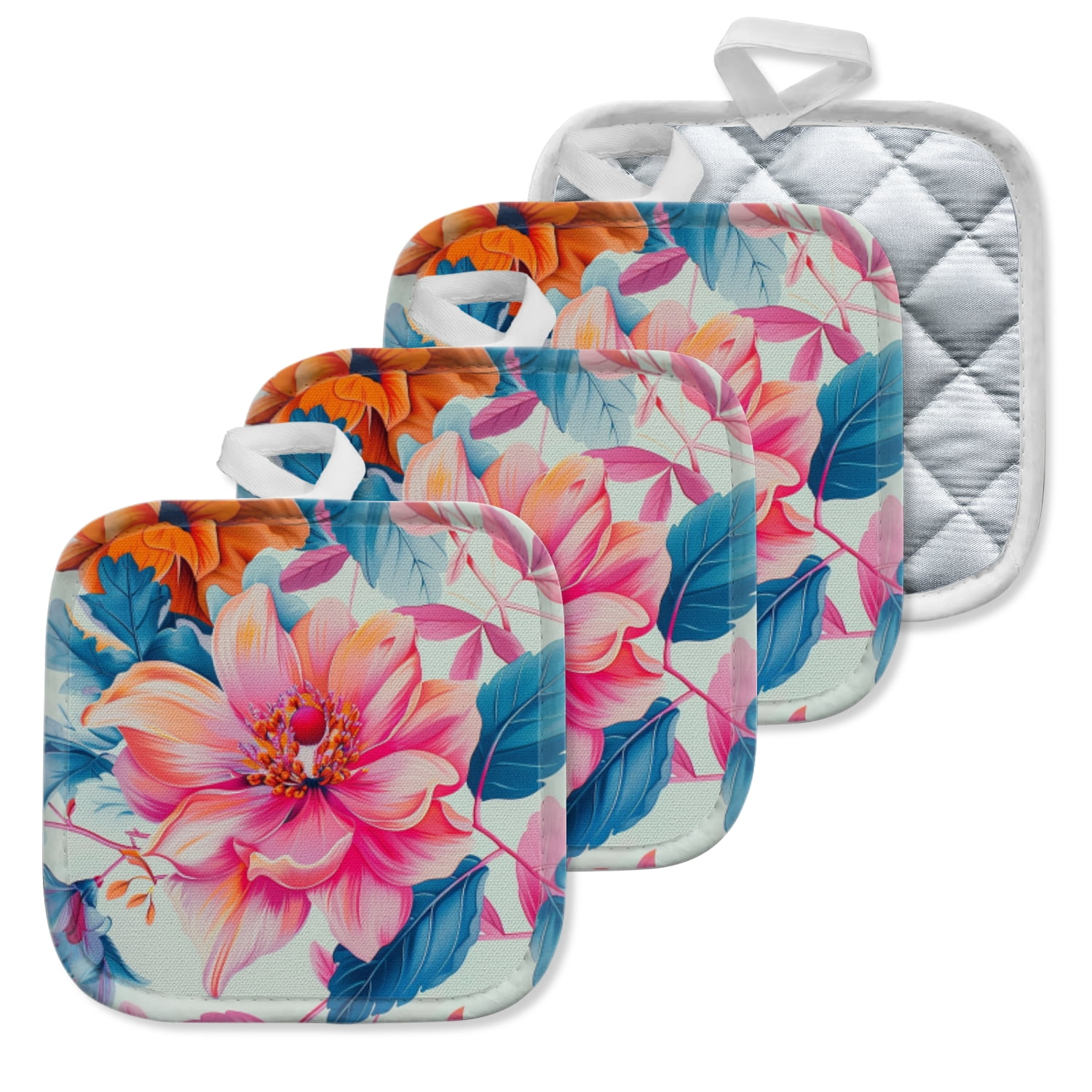 4 Pack Pot Holders,Kitchen Essential, Potholder Set,Pink And Blue ...