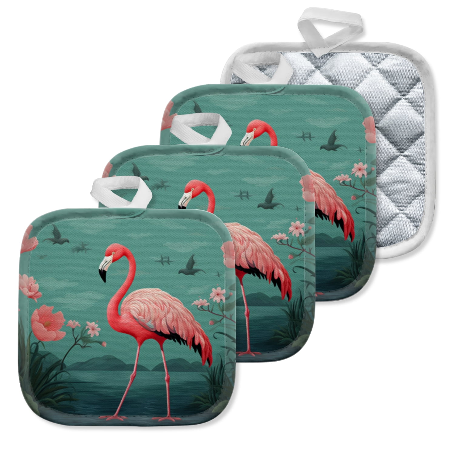 4 Pack Pot Holders,Kitchen Essential, Potholder Set,Pink Flamingo In A ...