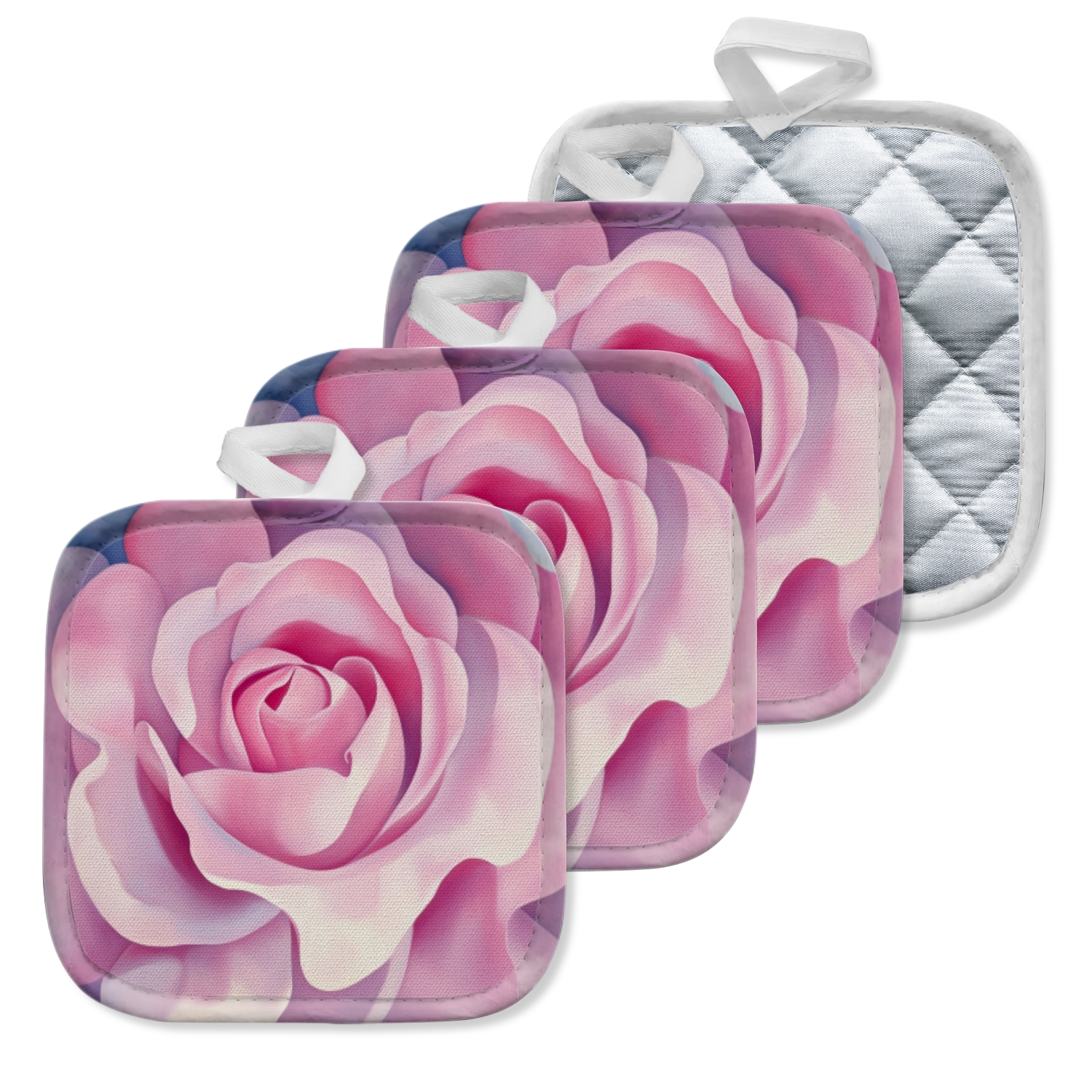 4 Pack Pot Holders,Kitchen Essential, Potholder Set,Pink Rose In A ...