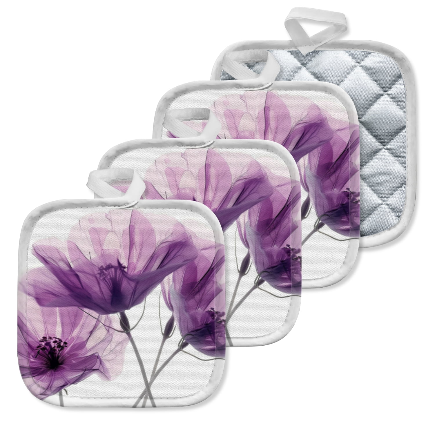 4 Pack Pot Holders,Kitchen Essential, Potholder Set,Purple Floral ...