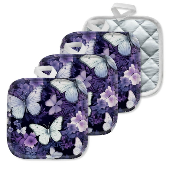 4 Pack Pot Holders,Kitchen Essential, Potholder Set,Purple Themed ...