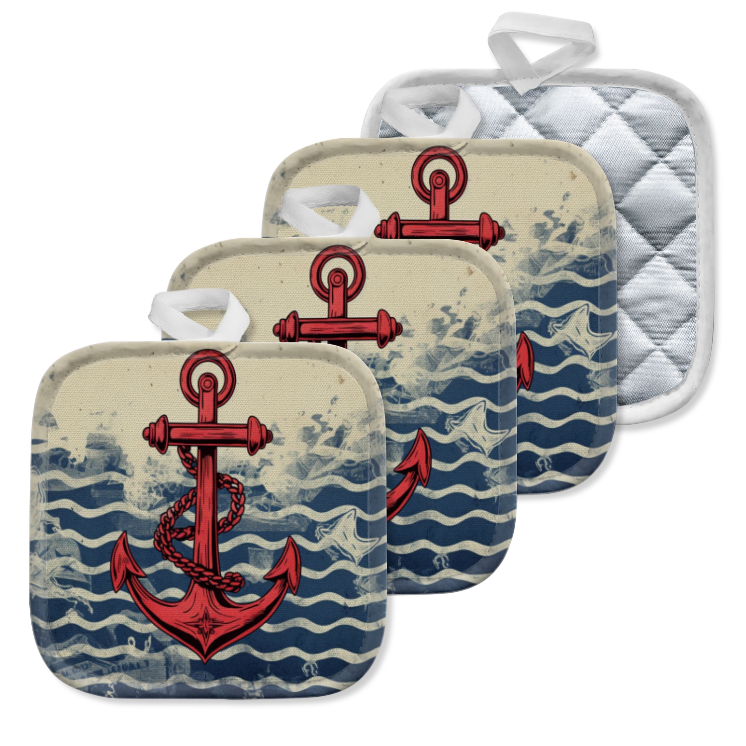 4 Pack Pot Holders,Kitchen Essential, Potholder Set,Red Anchor With ...