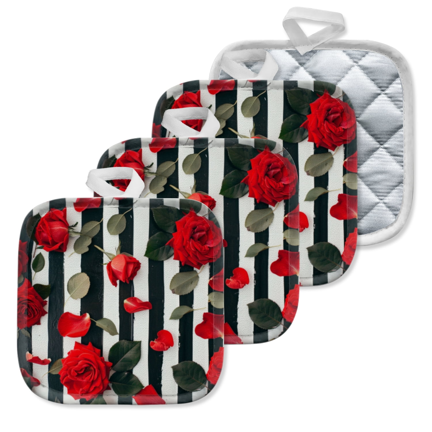 4 Pack Pot Holders,Kitchen Essential, Potholder Set,Red Roses Against A ...