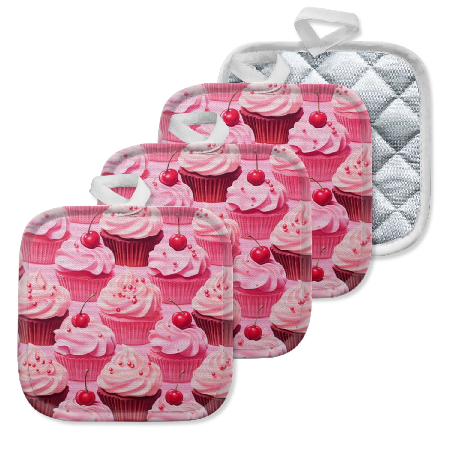 4 Pack Pot Holders,Kitchen Essential, Potholder Set,Rows Of Cupcakes ...