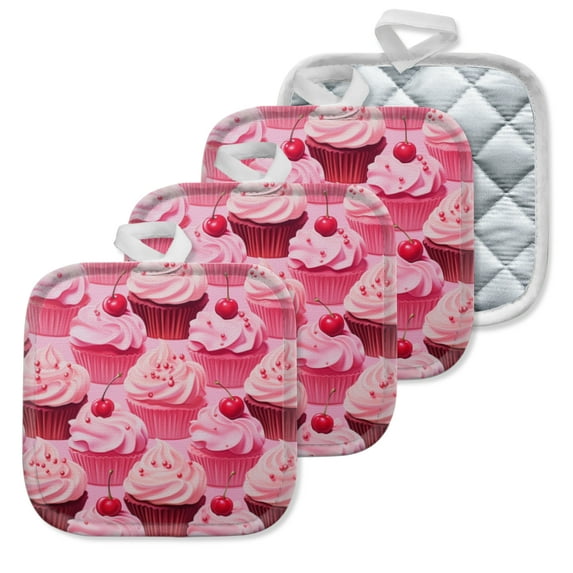 4 Pack Pot Holders,Kitchen Essential, Potholder Set,Rows Of Cupcakes ...