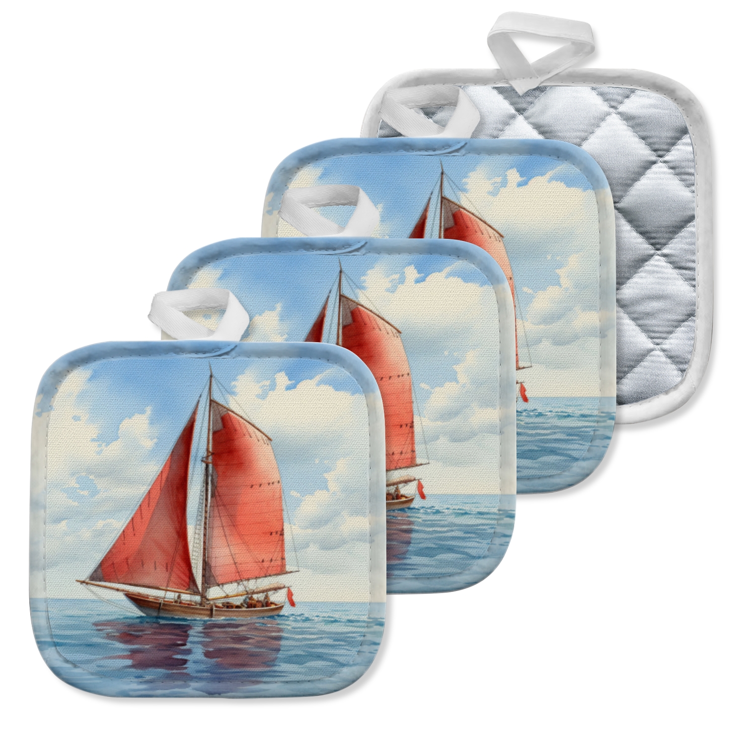 4 Pack Pot Holders,Kitchen Essential, Potholder Set,Sailing Ship With ...