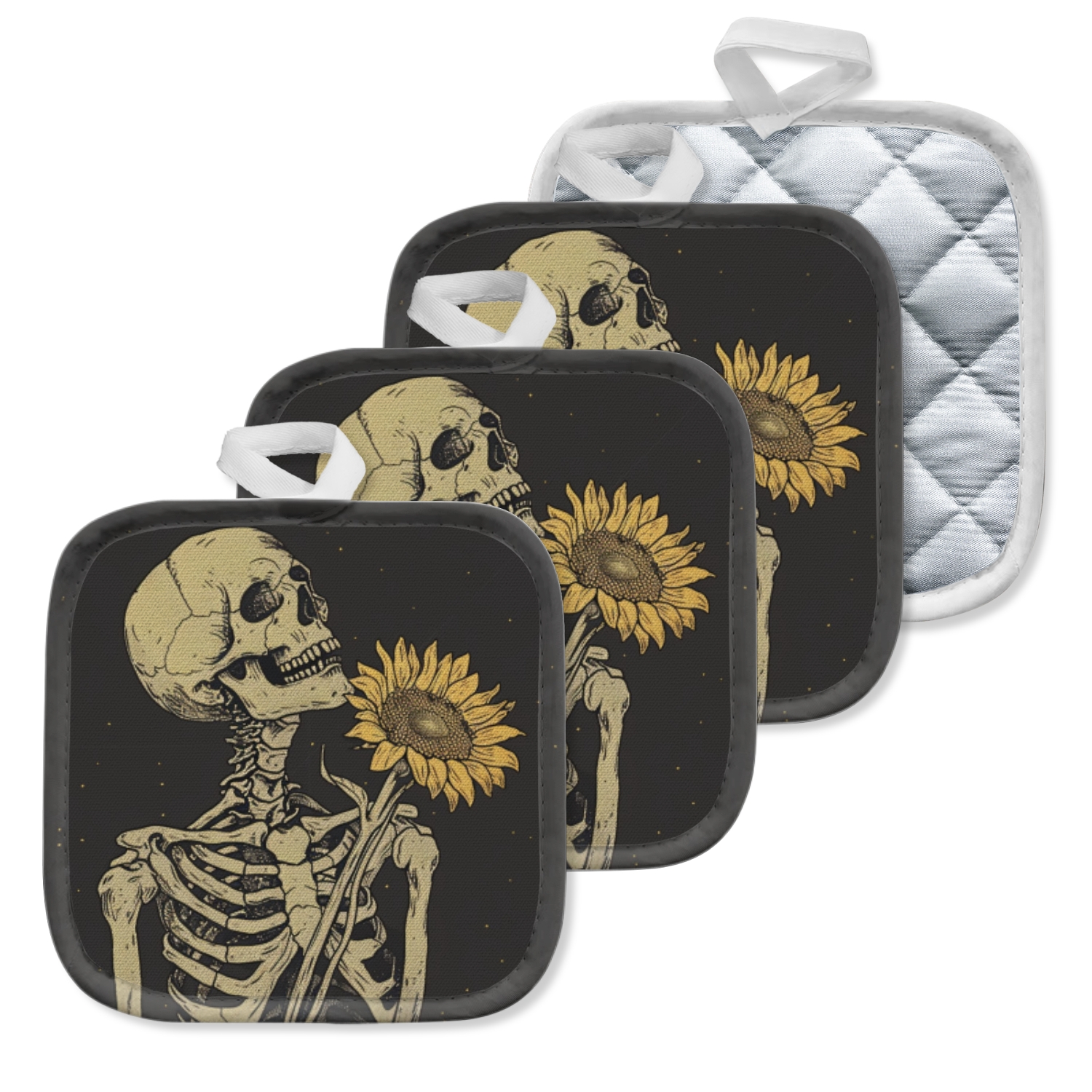 4 Pack Pot Holders,Kitchen Essential, Potholder Set,Skeleton Embracing ...