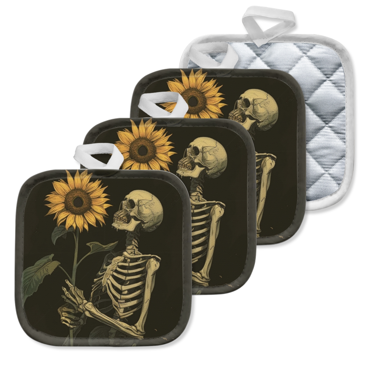 4 Pack Pot Holders,Kitchen Essential, Potholder Set,Skeleton Holding A ...