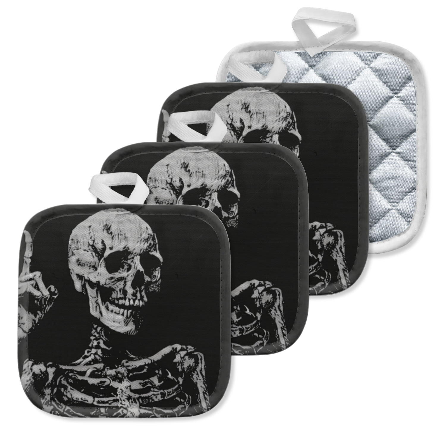 4 Pack Pot Holders,Kitchen Essential, Potholder Set,Skeleton Making A ...