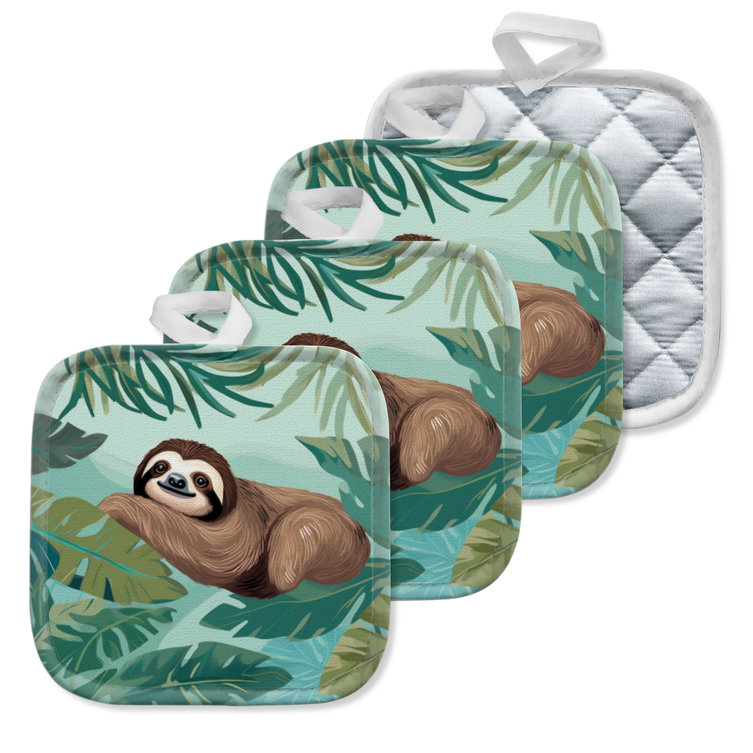 4 Pack Pot Holders,Kitchen Essential, Potholder Set,Sloth Illustration ...